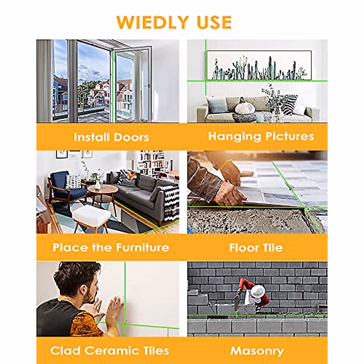 RONGPRO Self Leveling Laser Level, 50ft/15m Cross Line Laser level Laser Line leveler Beam Tool for Construction Picture Hanging Wall Writing Painting, Magnetic Mount Base and Carrying Pouch