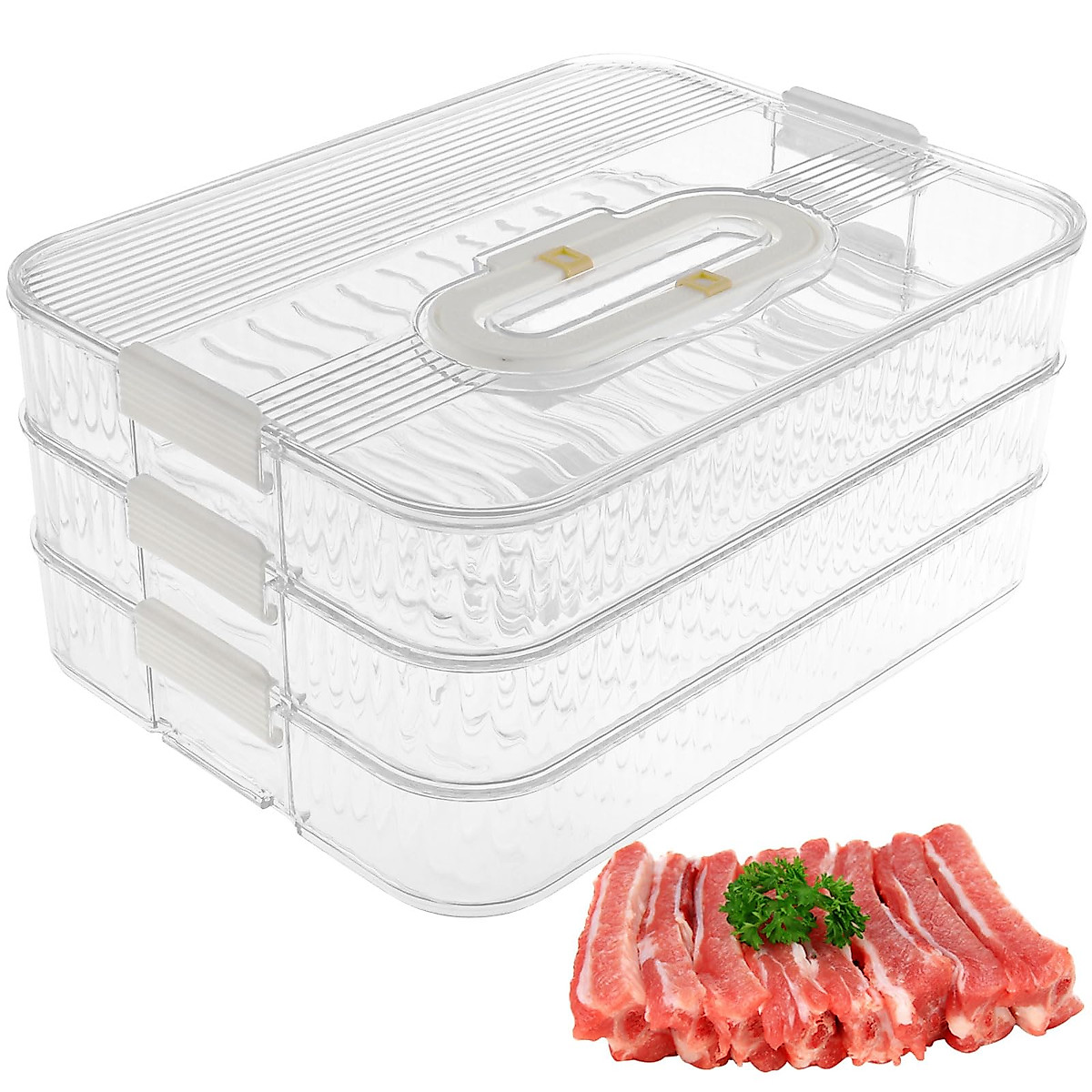 PieJoFpy Deli Meat Container for Fridge 3 Layer Bacon Storage Container with Date Recording Function Food Grade Refrigerator Food Storage Box Removable Bacon Keeper Fridge Meat Container (3 layer)