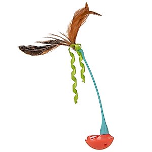 SmartyKat Instincts Rowdy Rocker Self-Righting Interactive Cat Toy w/Feathers & Ribbons - Orange/Blue, One Size