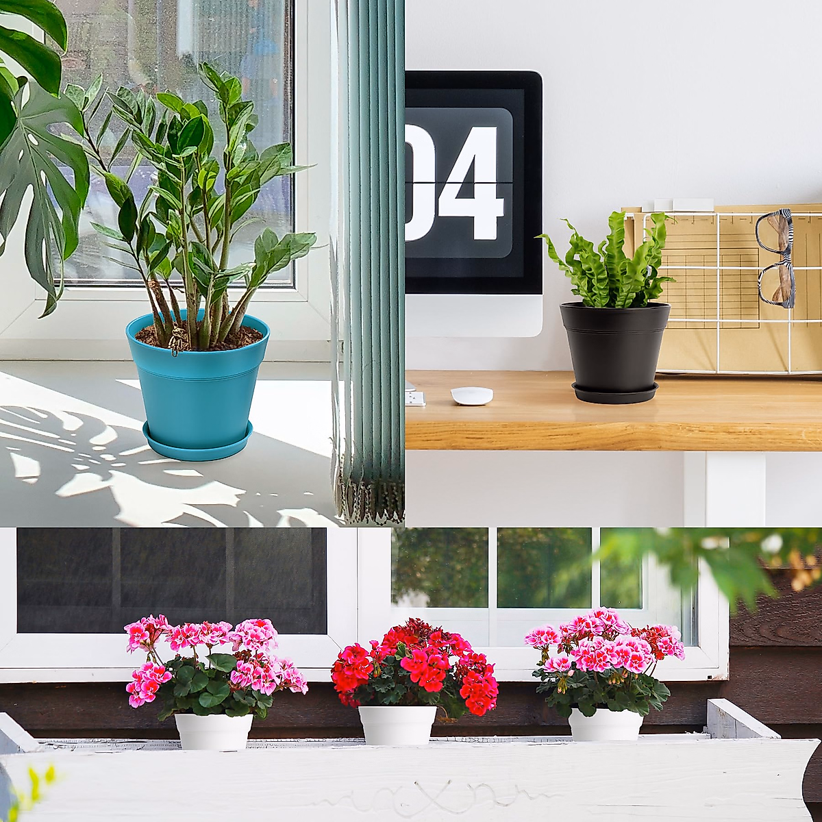 Monoture 18Pack 6in Plant Pots with Drainage Holes and Tray,Flower Pots for Indoor Plants Home Decor,Large Planters for Outdoor Plants-Monstera、Aloe、Cactus,Plastic Nursery Pots for Planting MixedColor