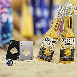 Cozihom 6 Pcs Bottle Opener, Stainless Steel Flat Casino Bottle Opener, Poker Bottle Opener, Spade Beer Opener, Silver & Black
