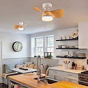 EKIZNSN 22'' Modern Small Low Profile Flush Mount Ceiling Fan with Lights Remote Control, 6 Speed DC Motor and 3 Blade Ceiling Fans, White