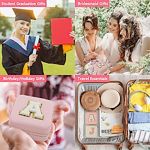 CHMI Travel Jewelry Case, Pink Travel Jewelry Box, Travel Jewelry Organizer, Travel Gifts for Women Girls, Jewelry Organizer Box, Birthday Gifts for Women, Christmas Gifts for Teens Girls - Initial K