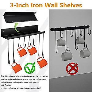 Kenbry Outlet Coffee Mug Holder, 8 Adjustable Hooks Cup Holder Wall-Mounted Cup Organizer, Mug Rack for Tea Cup & Coffee Bar, Black Metal Mug Hanger for Home Storage Kitchen Bathroom Cabinet