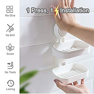 Elebac Double Layer Soap Dished Holder Suction Cup, Soap Bar Holder with Drainage Design for Soap Saver, Wall Mounted Soap Tray for Bathroom Shower, Reusable, Removable, Waterproof, Plastic, White