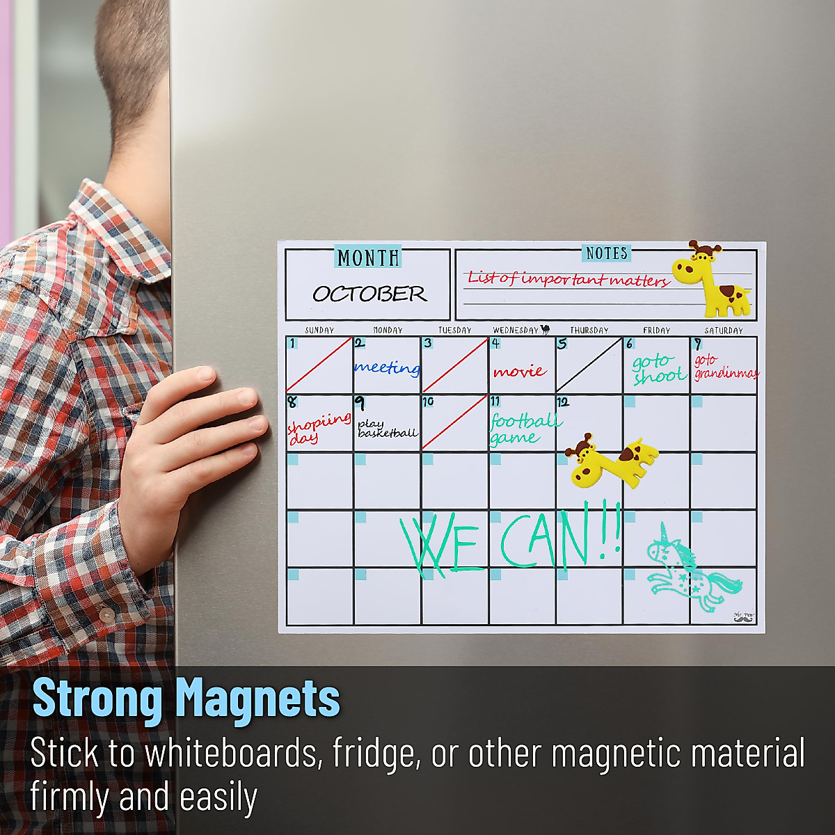 Mr. Pen- Dry Erase Calendar for Fridge, Magnetic, 14.7 x 11.8", Magnetic Calendar with 4 Dry Erase Markers, Magnetic Calendar for Fridge, Magnetic Whiteboard Calendar, Dry Erase Fridge Calendar.