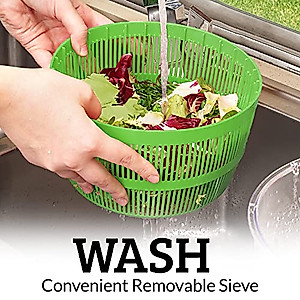 Zulay Kitchen Salad Spinner Large 5L Capacity - Manual Lettuce Spinner With Secure Lid Lock & Rotary Handle - Easy To Use Salad Spinners With Bowl, Colander & Built-in Draining System (Green)