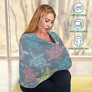 WELLDAY Baby Car Seat Covers Colorful Sea Turtles Stretchy Breastfeeding Scarf Breathable Infant Carseat Canopy Nursing Covers Multi Use for Stroller High Chair Shopping Cart Boys and Girls