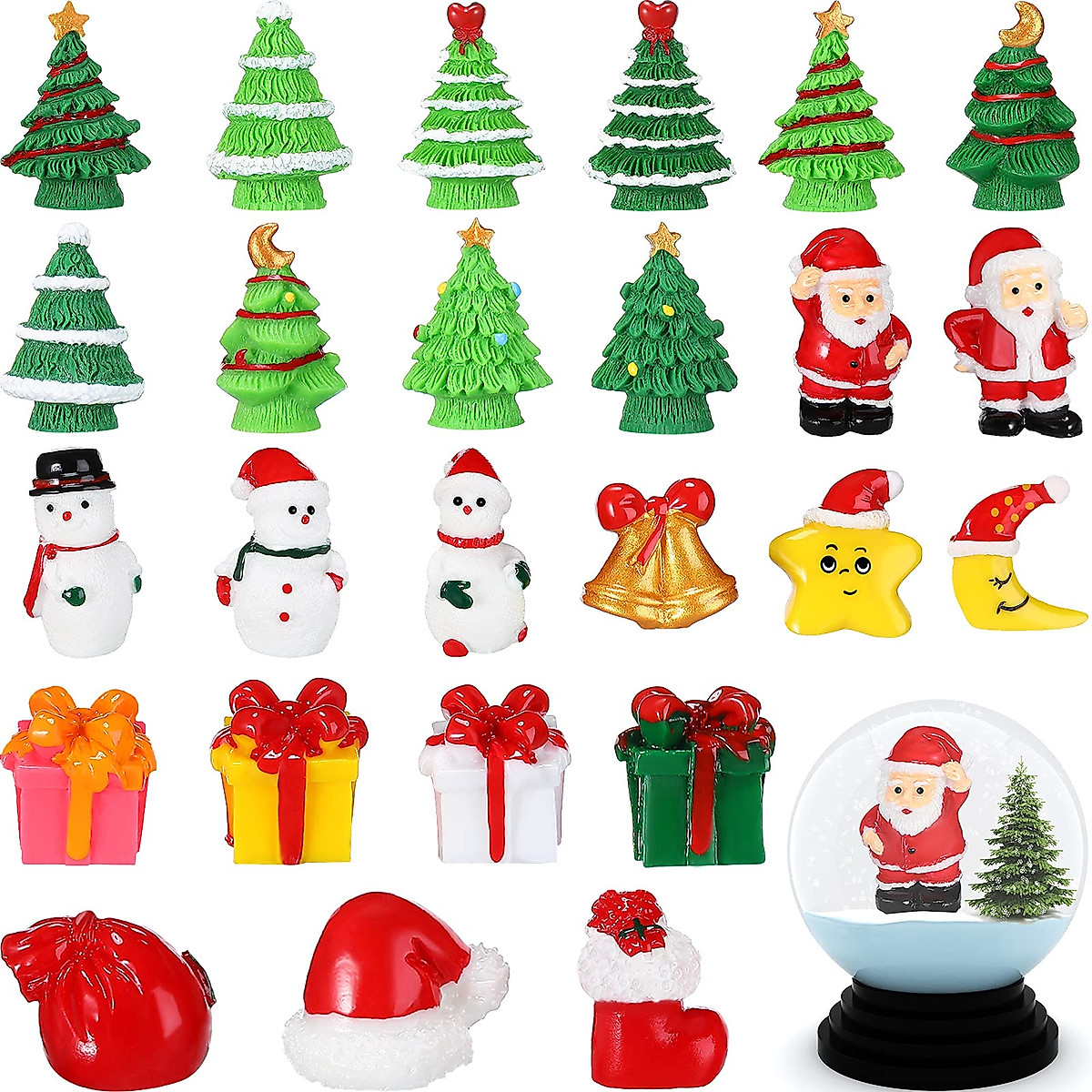 Blulu 25 Pieces Mini Christmas Santa Claus Figure Miniature Christmas Figurines Bulk Christmas Ornaments Xmas Mini Snowmen Santa Claus for Snow Globe Crafts DIY Snowy Dollhouse Decoration