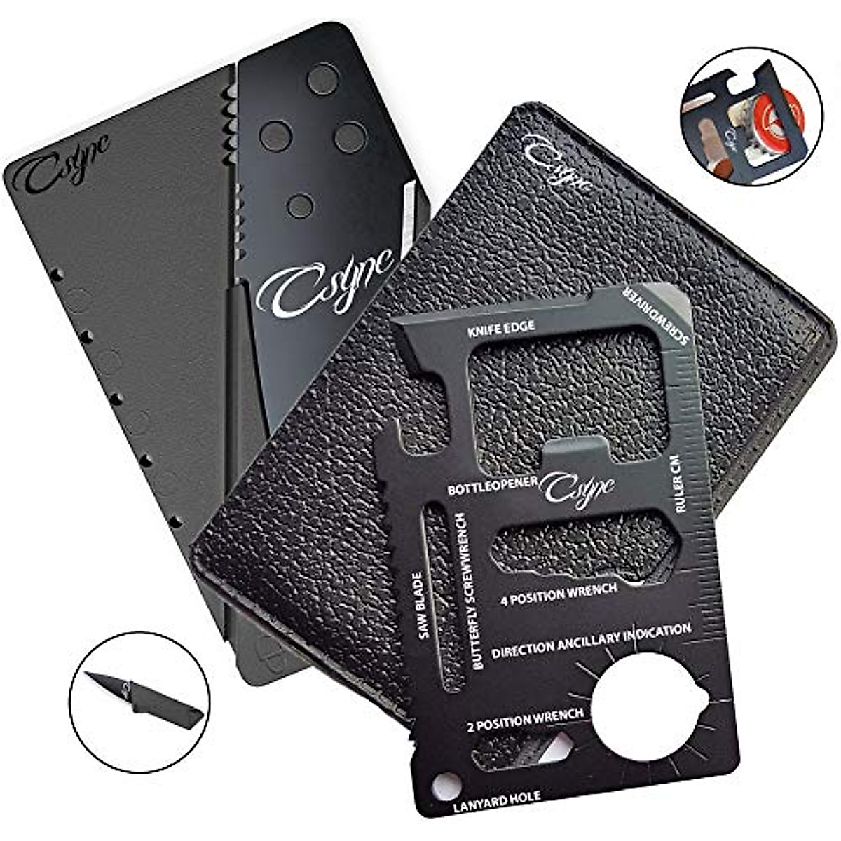 Card Size Multitool and Knife Unique Gifts Set for Men Perfect Fits in Husband Boyfriend Father Wallet Stocking Stuffers for Him Christmas Gifts for Him (set of 2 Items)