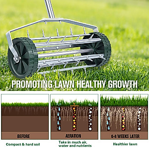 MAHOOMMAKH Lawn Aerator- Rolling Lawn Aerator, 18-Inch Aerator Lawn Tool- Heavy Duty Rolling Lawn Aerator for Garden, Yard, Lawn Aeration