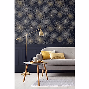 NextWall Starburst Geo Mid Century Peel and Stick Wallpaper (Midnight Blue & Metallic Gold)