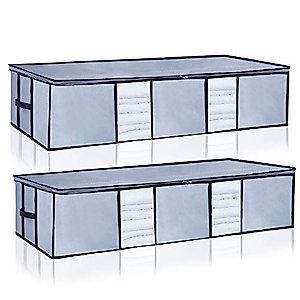 Large Under Bed Storage Organizer Containers [2 Pack] Clothes Organizers Bags with Reinforced Handle and Zipper, Underbed Storage for Clothing, Blankets, Comforters, Shoes, Gray