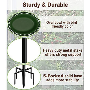 Garbuildman Upgraded 5-Prong Base Bird Bath with Metal Stake, Detachable Decoration Bowl Spa & Freestanding Birdfeeder for Outdoor Garden, Oval Style, Green