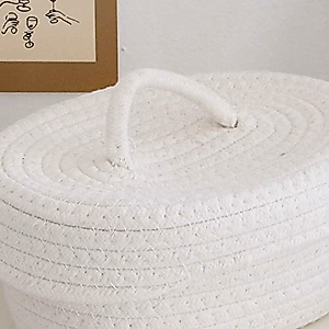 Atyhao Storage Bins,Desktop Storage Box with Lid Handmade Cotton Rope Storage Basket for Makeup Sundries Snack Needles (Milky White)