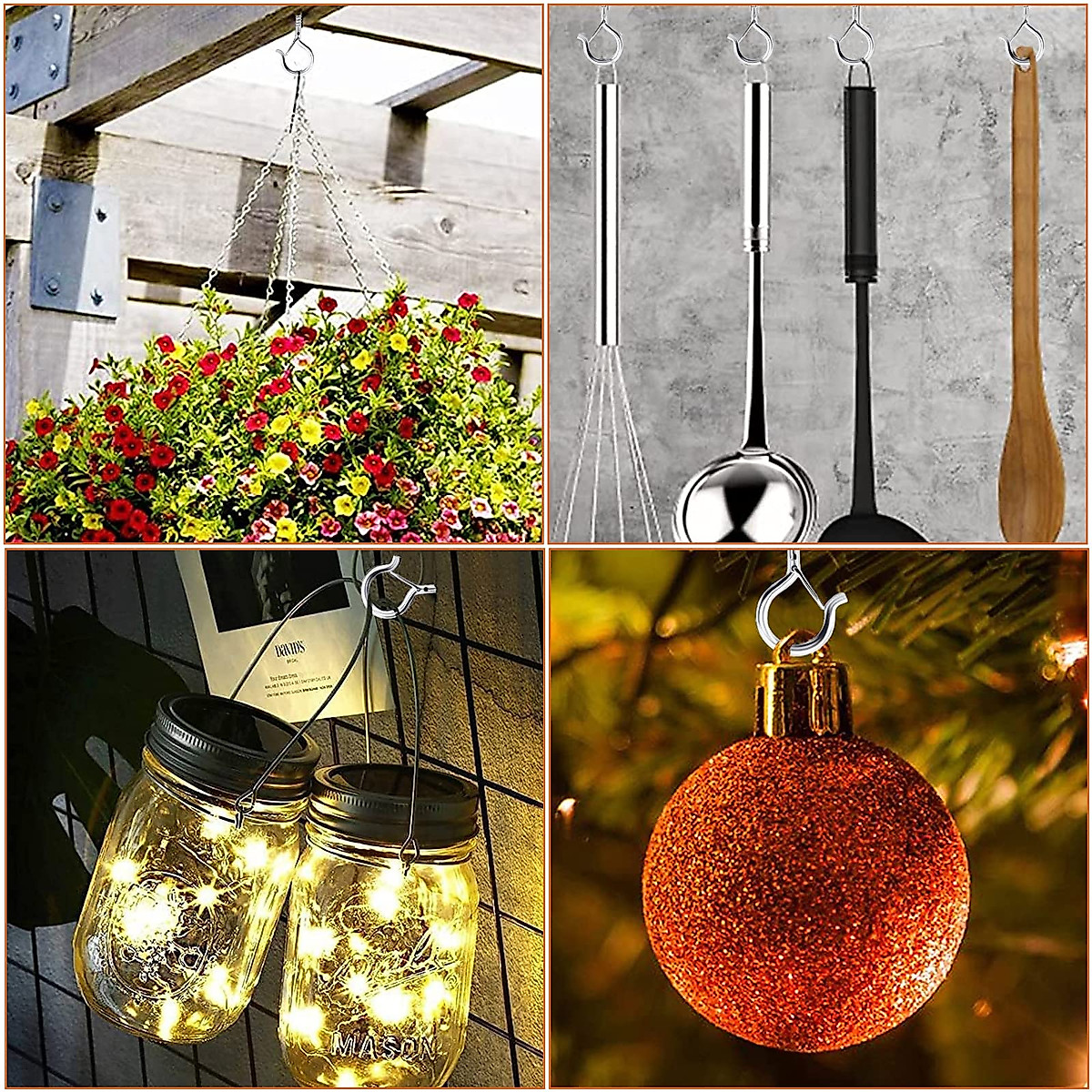 Fegdyi Christmas Lights Hooks Pack of 20 Q-Hanger Screw Hooks Wall Cabinet Ceiling Hooks with Safety Buckle Design for Outdoor String Lights Light House Garage New Year Party (Silver)