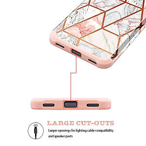 Fingic ALCATEL 3V 2019 Case/ 5032W Case, Rose Gold Marble Design Shiny Glitter Bumper Hybrid Hard PC Soft Rubber Silicone Cover Anti-Scratch Shockproof Protective Case for Alcatel 3V 2019/ 5034W 6.7"