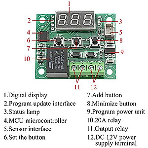 XINGYHENG 2PCS W1209 Digital Thermostat high Precision Temperature Control Switch Module DC 12V Micro Temperature Control Board and NTC 10K Thermistor Sensors Digital Temperature Probe