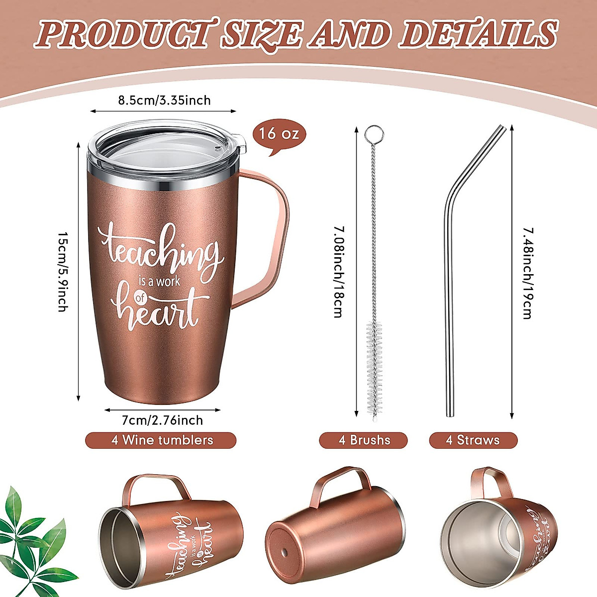 Nuenen 4 Set Teacher Appreciation Gifts, 16 oz Teacher Travel Mug with Handle and Lid, Teachers Day, Birthday Gifts For Teacher, New Teacher Graduation Gifts, Thank You Tumbler Gift(Teal)