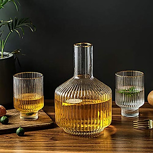 G bedside water carafe glass 1 pitcher 2 cups set for night time water decanter Carafe 59 oz Tumbler 12.5 oz night-stand table bedroom handy jug crystal clear vintage home office desk