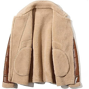 Men's Vintage Brown Sheepskin Bomber Jacket - Timeless Aviator with Sherpa Shearling Faux Fur Lining (US, Alpha, Medium, Regular, Regular)