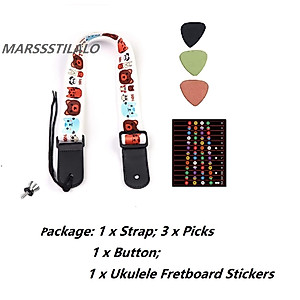 MARSSSTILALO Cute Soft Polyster Cartoon Ukulele Shoulder Strap Small Guitars Strap, Hawaiian, Tenor Ukuleles, Concert Ukuleles, White