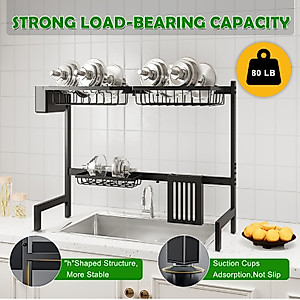 Clothink Over Sink Dish Drainer Drying Rack,Adjustable Dish Drying Rack 29.5" to 35.8" W,Kitchen Sink Drying Rack,Stainless Steel Over The Sink Drying Rack for Kitchen Counter Shelf