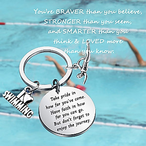 Swim Keychain I Love Swimming Lover Gift Take Pride in How Far You Have Come Swim Team Inspirational Gift Swimming Jewelry for Swimmers (silver)