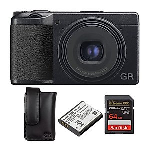 Ricoh GR IIIx Digital Camera with Soft Case, Rechargeable Lithium-Ion Battery and 64GB SD Card Bundle (4 Items)
