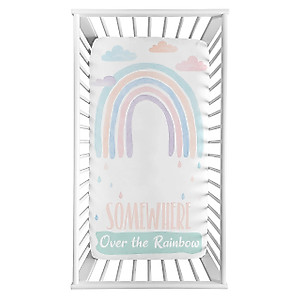 Sweet Jojo Designs Pastel Rainbow Girl Fitted Crib Sheet Baby or Toddler Bed Nursery Photo Op - Blush Pink, Purple, Teal, Blue and White Somewhere Over The Rainbow