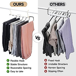 DOCEPERT Pants Hangers Space Saving -Upgrade 6 Layers Pants Hangers for Closet Organizer -Jean Hangers Skirt Hangers Scarf Hanger Leggings Hanger Closet Space Saving Hangers(2 Pack) (White)