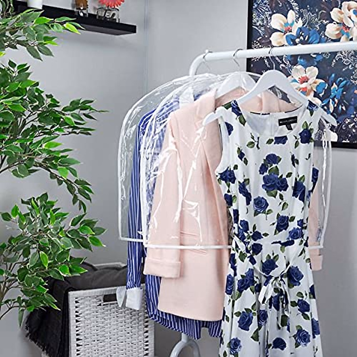 HANGERWORLD Shoulder Covers with Gusset 24" x 21.5" Large Clear Plastic Clothes Protector (5 Pack)