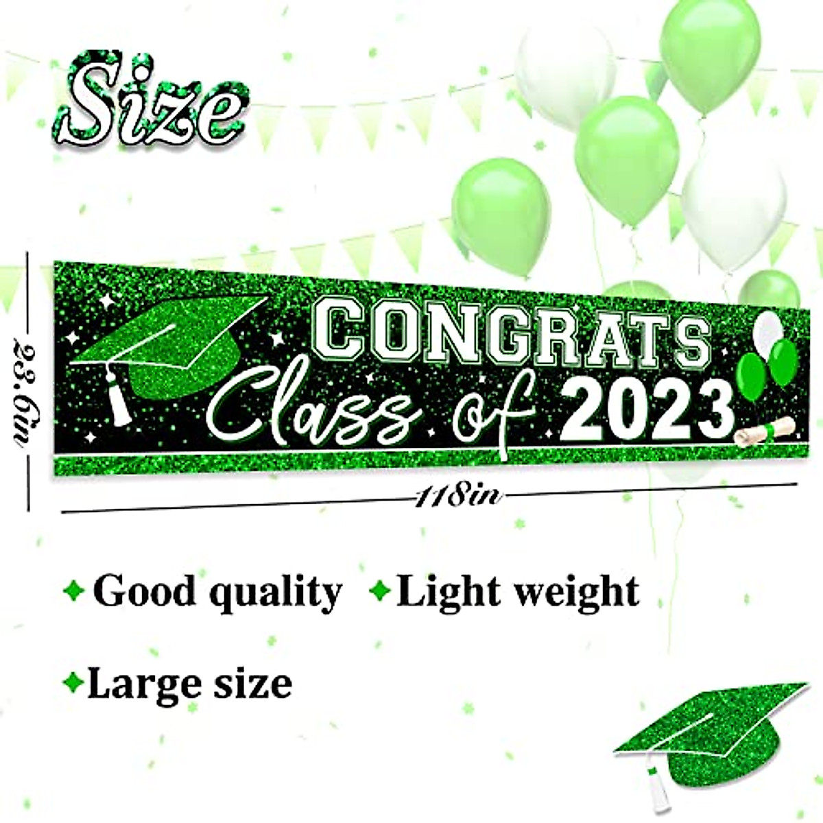 Large Class of 2023 Banner Green Congrats Grad Banner Backdrop Graduation 2023 Yard Sign for Graduation Party Supplies Graduation Decorations 2023 (Green)