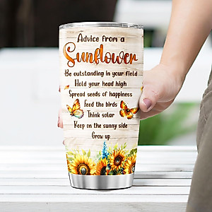 JENOIS Sunflower Gifts, Sunflower Advice, Floral Cups Flower, Tumbler 20 Oz With Lid And Straw
