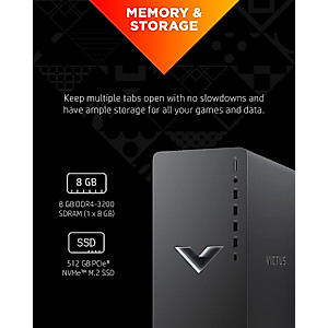 HP Victus 15L Gaming Desktop - 12th Gen Intel Core i5-12400F, 2.50 GHz - 8 GB SDRAM, 512 GB M.2 SSD - NVIDIA GeForce RTX 3050 - Windows 11 Home, Wi-Fi 6 & Bluetooth, 9 USB Ports (TG02-0021, 2022)