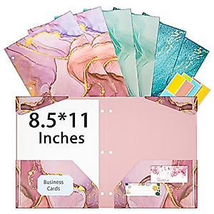 Ospelelf Folders with Pockets, Waterproof Plastic Folder with Two Fixed Corner Tabs and 2 Pockets Includes Business Card Slot, Includes Sticker, Fits 3 Ring Binder Holds 11" x 8.5", 6-Pack
