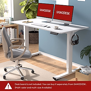 SANODESK Single Motor 2 Stage Electric Height Adjustable Standing Desk Frame Heavy Duty 176lbs Load Capacity for Home Office (White Frame Only)