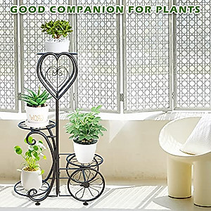 Plant Stand Indoor Outdoor - Metal 4 Tier Flower Pot Holder Display Vertical Shelves Shelf - Wrought Iron Corner Planter Rack Multiple Organizer for Garden Patio Lawn Balcony Office Black