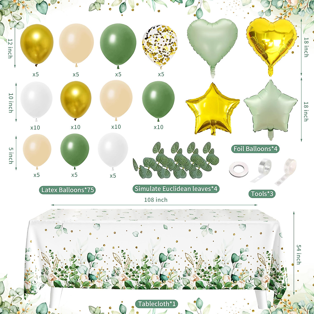 Sage Green Birthday Party Decoration Green Birthday Party Supplies for Boys Girls Happy Birthday Backdrop Tablecloth Balloon Arch Butterfly Stickers for Women Adult Birthday Decor Neutral Baby Shower
