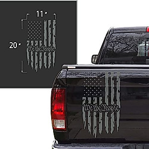 Greenyef Graphics We The People Distressed American USA Flag Truck Tailgate Vinyl Decal Preamble of The US Constitution fits Most Pickup Trucks - Rear Car Sticker (11" x 20", Gray)