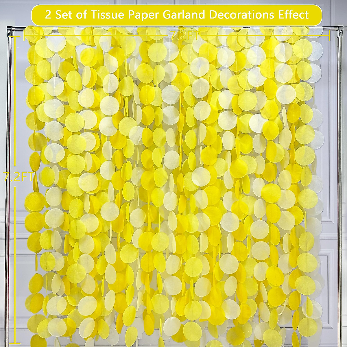 192Ft Yellow Party Decorations Ombre Yellow White Big Polka Dots Backdrop Streamer Gradient Yellow Tissue Paper Circle Dot Hanging Garland for Lemon Bee Sunflower Birthday Baby Shower Party Supplies