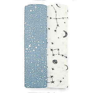 aden + anais Aden Silky Soft Swaddle Baby Blanket, 100% Cotton Bamboo Muslin, Large 44 X 44 inch, 2 Pack, Cosmic Galaxy