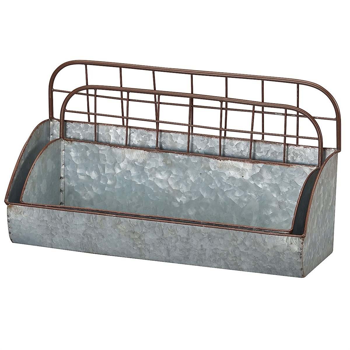 Barnyard Designs Galvanized Metal Rustic Farmhouse Wall Hanging Storage Caddy Holder Organizers, Tin Wall Shelves, Large: 16.5” x 6” x 9.5”, Small: 15.25” x 5” x 8”, Set of 2