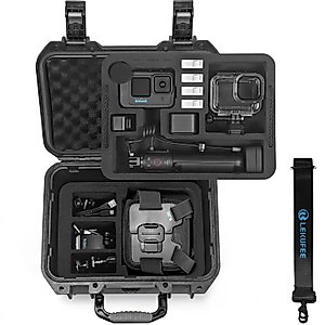 Lekufee Waterproof Hard Case Compatible with Gopro Hero 12/11/10/9/8/Gopro Volta/Media Mod/Creator Edition/Waterproof Action Camera and Accessories(Case Only)(Includes Shoulder Strap)