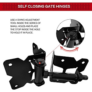 Self Closing Gate Hinges-Usumairu Heavy Duty Gate Hinges for Wooden Vinyl PVC Fence,90 Degree Adjustable Hinges Outdoor,Gate Hardware Kit with 28 Durable Screws and Swing Adjuster Tool-Black