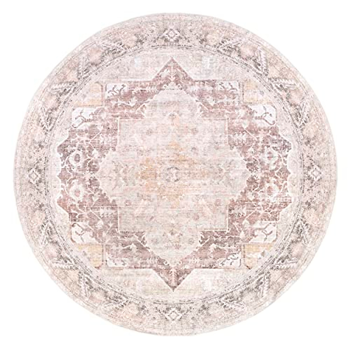 nuLOOM Rosa Machine Washable Distressed Vintage Medallion Area Rug, 6' Round, Light Pink