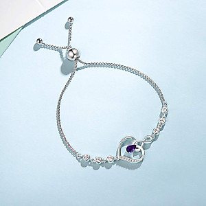 Agvana February Birthstone Jewelry Amethyst Bracelet for Women Sterling Silver Heart Tennis Bracelets Infinity Love Bolo Bracelet Anniversary Birthday Gifts for Women Wife Her