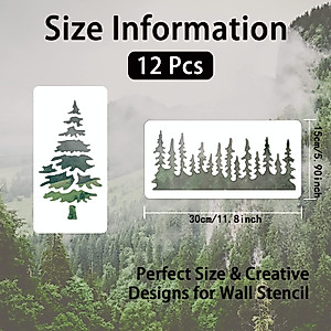 INFUNLY 12PCS Tree Stencil for Painting Pine Tree Stencils 11.8x5.9inches Reusable Painting Template Wall Sencils for Painting on Wood Forest Stencils for Painting on Wall Furniture Christmas Decor