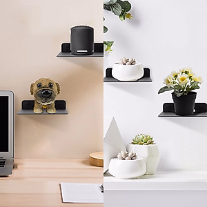 WISDING Small Floating Shelves, 4.25'' Wall Metal Speaker Mount Shelves for Bluetooth Speaker, Webcam, Cell Phones, Mesh Router, Toy Display Shelf Speakers Shelf, 2 Pack, Black, JSZWJ001