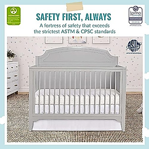 Dream On Me JPMA & Greenguard Gold Certified Milton 5-in-1 Convertible Crib Made with Sustainable New Zealand Pinewood in Pebble Grey, Non-Toxic Finish